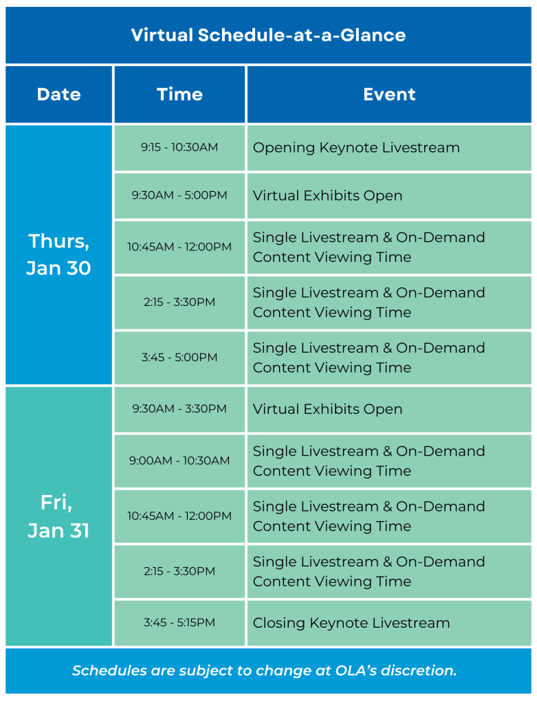 Schedule-at-a-Glance | OLA Super Conference
